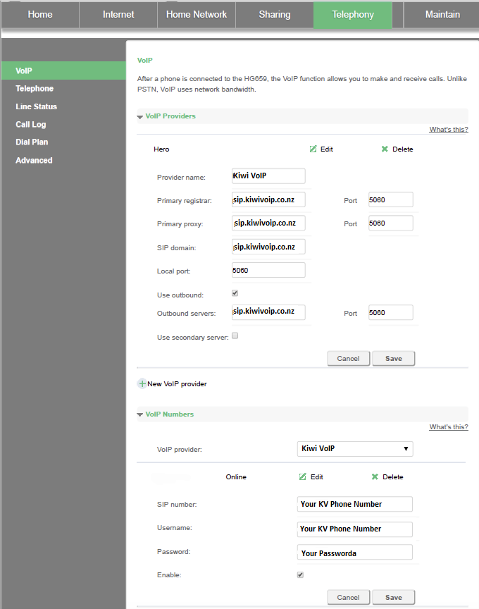 Huawei HG659 – VoIP Port